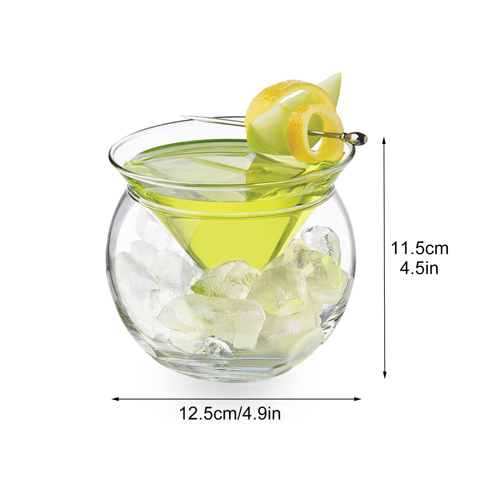 MISNODE 9OZ Stemless Martini Glasses with Chiller Set of 2, Glass Caviar Chiller Server Set with Server Bowl, Cocktail Glass with Ice Holder for Martini Wine Liquor Cocktails Margarita