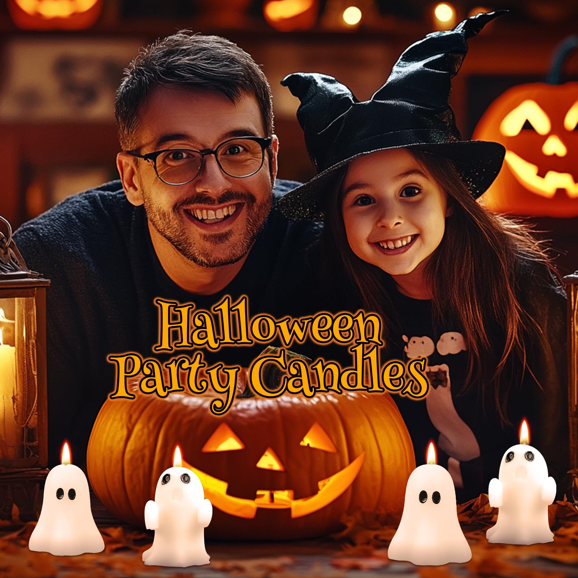 TRINIDa 4 PCS Halloween Ghost Candles, 2.75 x 1.97 Inches Ghost Scented Candles, Cute Halloween Ghost Decor, Halloween Decor Candles for Home Halloween Party Room Table Decorations, 2 Style