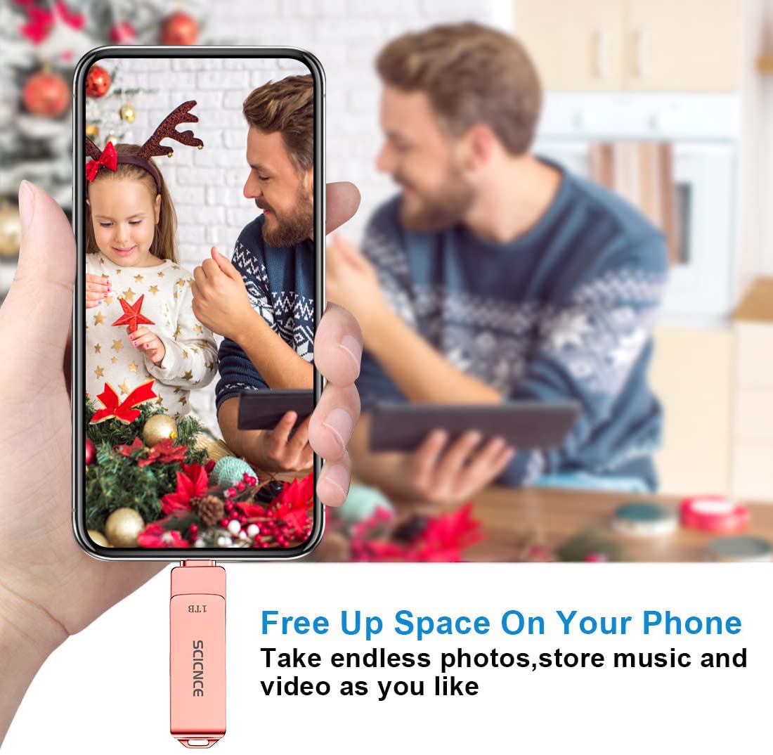 SCICNCE USB 3.0 Flash Drive 1TB Intended for iPhone, USB Memory Stick External Storage Thumb Drive Photo Stick Compatible with iPhone, Android and Computer (Rose Gold)