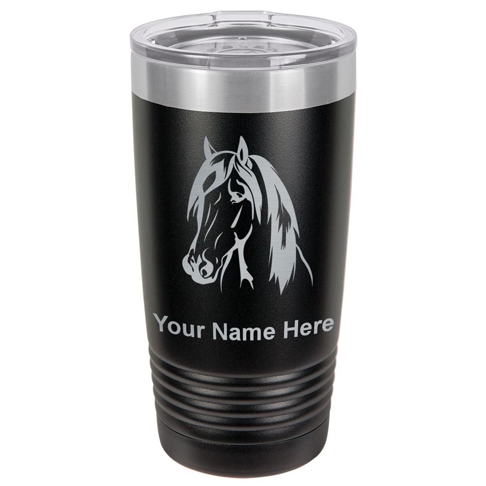 LaserGram 20oz Vacuum Insulated Tumbler Mug, Horse Head 1, Personalized Engraving Included (Black)