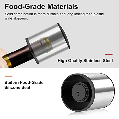 Wine Stopper - HOOMIL ๐ฎ ๐๐๐๐ค Stainless Steel Vacuum Wine Bottle Stoppers, Reusable Wine Saver, Wine Accessories Gift for Friends, Family, Wine Lovers - Silver