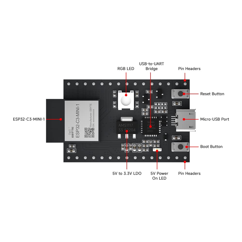 Test Kits for ESP32 ESP32-C3 2.4G WiFi Module ESP32-c3-mini-1 Dual Core Mcu Lower Power 20dbm 400m esp32 SOC PCB Antenna for Wearables and IoT Devices
