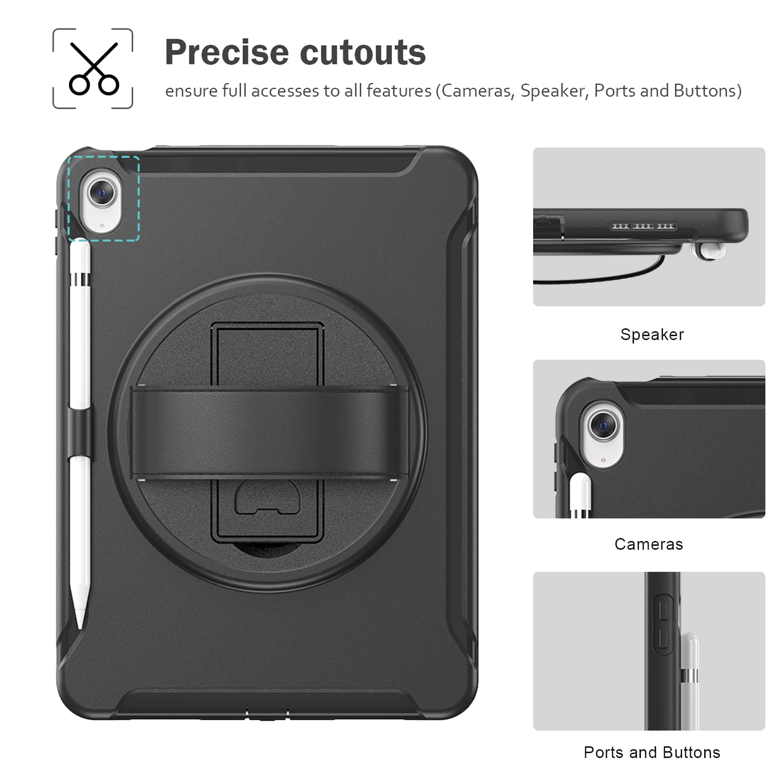 ProCase for iPad 10th Generation 10.9 Inch Case 2022 with Pencil Holder, 360 Rotatable Rugged Heavy Duty Shockproof Cover Case with Kickstand Hand Strap for iPad 10 -SkyBlue