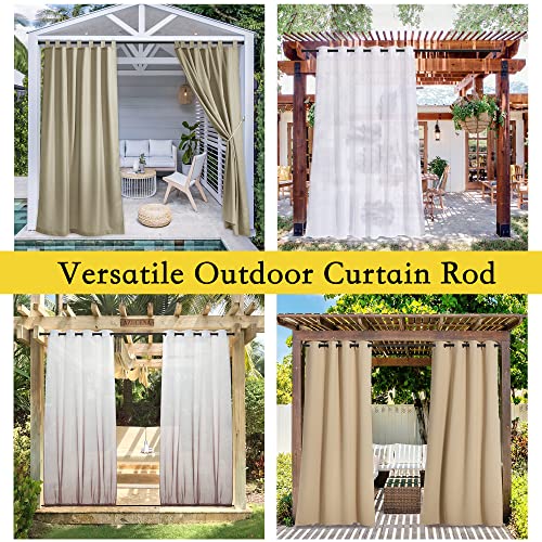 NICETOWN Rustproof & Waterproof Heavy Duty Outdoor Patio Curtain Rod Set with Classic Groove Round Finials, 1 inch Diameter Adjustable Length 72 to 144" Length, Matte Black