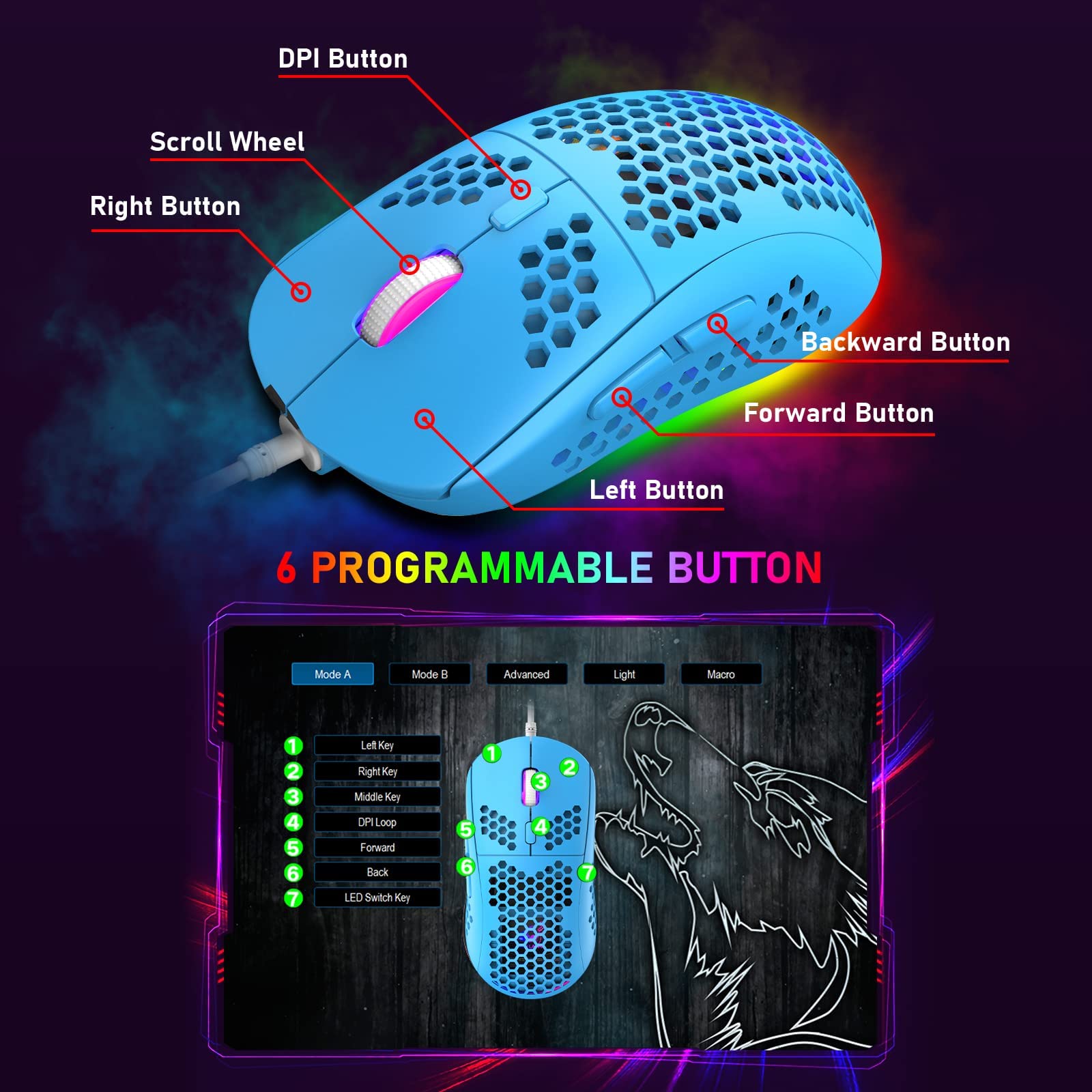 K65 Pro 60% Gaming Keyboard and Mouse Combo Small Mini RGB Backlight Mechanical Keyboard and Ultralight Honeycomb Optical Mouse,Mouse Pad Tactile Blue Switch Anti-Ghosting for Xbox,PS4,PC,Laptop(Blue)