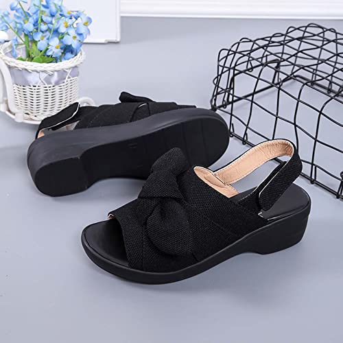 sckarle Sandals for Women Cute Bow Tie Casual Sandals Open Toe Platform Arch Support Wedge Sandals