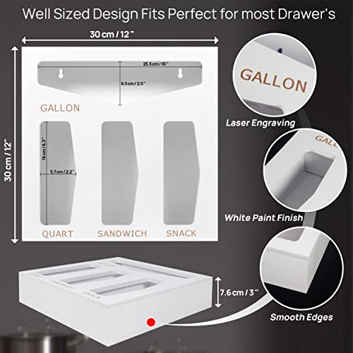 RNOONY Food Storage Bag Organizer, Gallon Quart Snack Sandwich and Slider Bag Dispenser for Kitchen Drawer(1 Box 4 Slots)