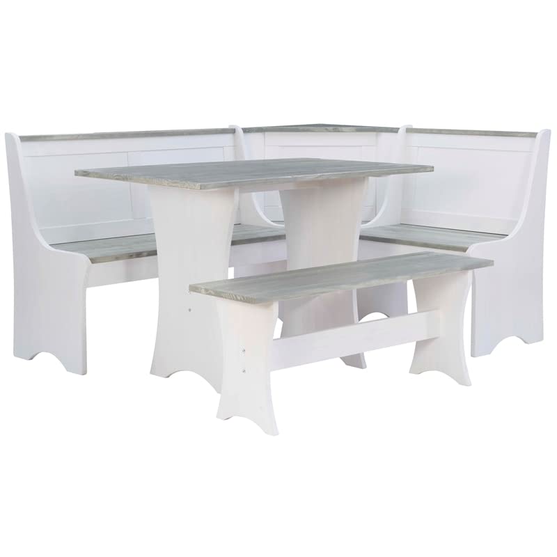 Riverbay Furniture Coastal Wood Corner Dining Nook in Gray