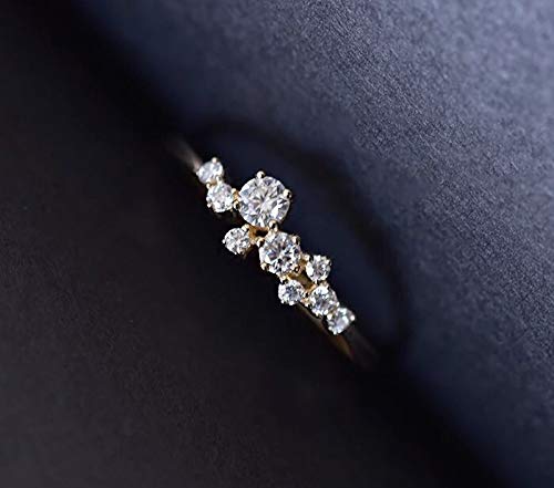 Indigo Blonde Diamond Cluster Ring for Women in Sterling Silver Dainty Stackable Ring 14K Gold Vermeil (Gold, 7)