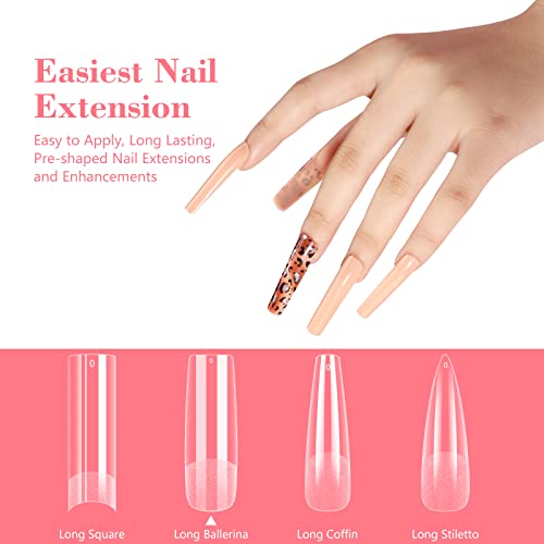 Wilfniee Soft Gel x Square Nail Tips, 240PCS Clear Ballerina Nail Tips for Acrylic Nail Tips Professional, Pre Shaped Full Cover Press on Nail Tips for Nail Polish Dip Powder, Nail Salons Home DIY