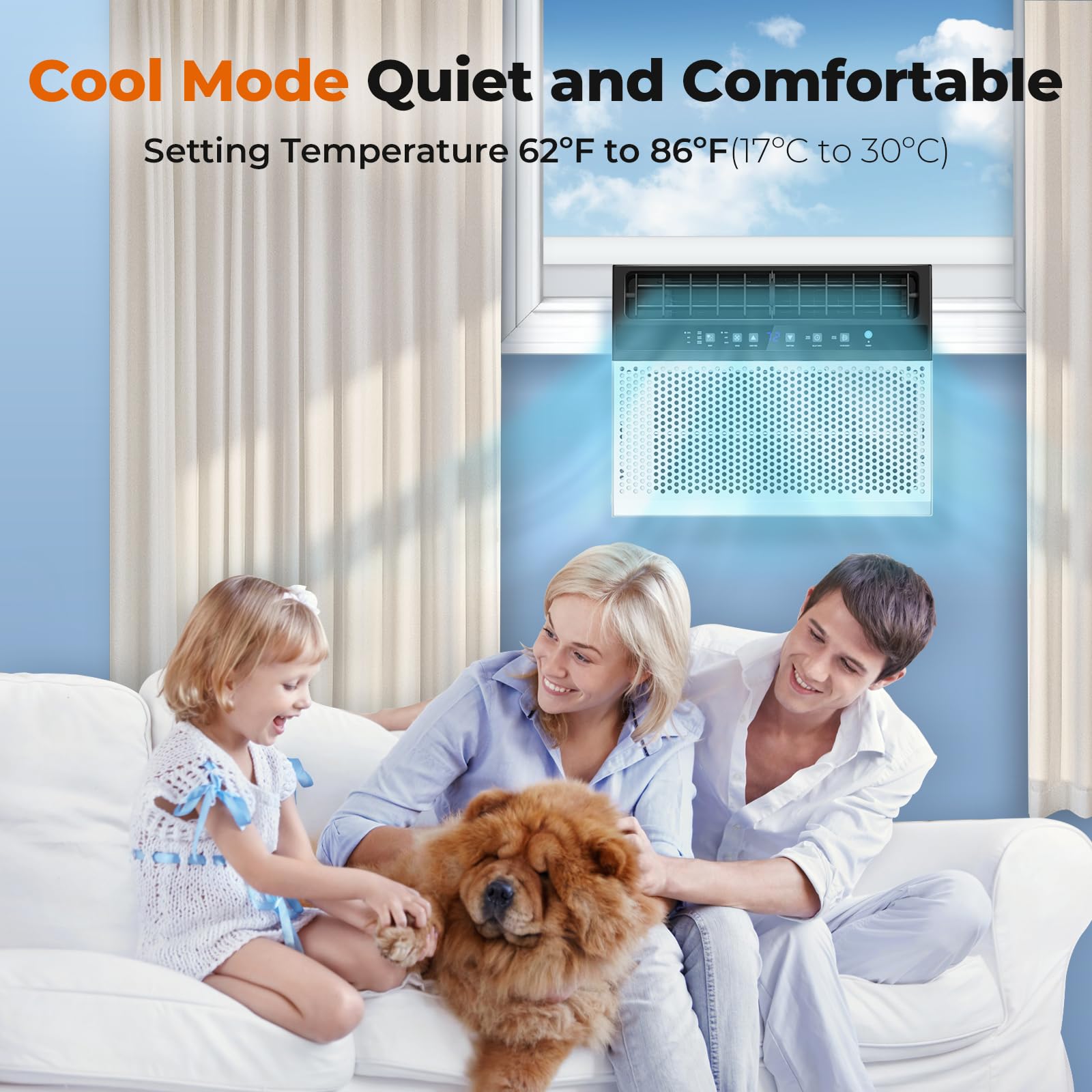 R.W.FLAME Window Air Conditioner 12,000 BTU, 6 in 1 U Shaped Window AC unit with Remote Control, Fast Cooling Up to 550 Sq.Ft. Thermostat Control/Timmer/Energy Saving,White