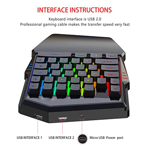 PUSOKEI 35key Mini One Handed Keyboard, RGB Backlit Gaming Keyboard USB Wired Left Handed Keyboard for PC, Laptop, Desktop, Games