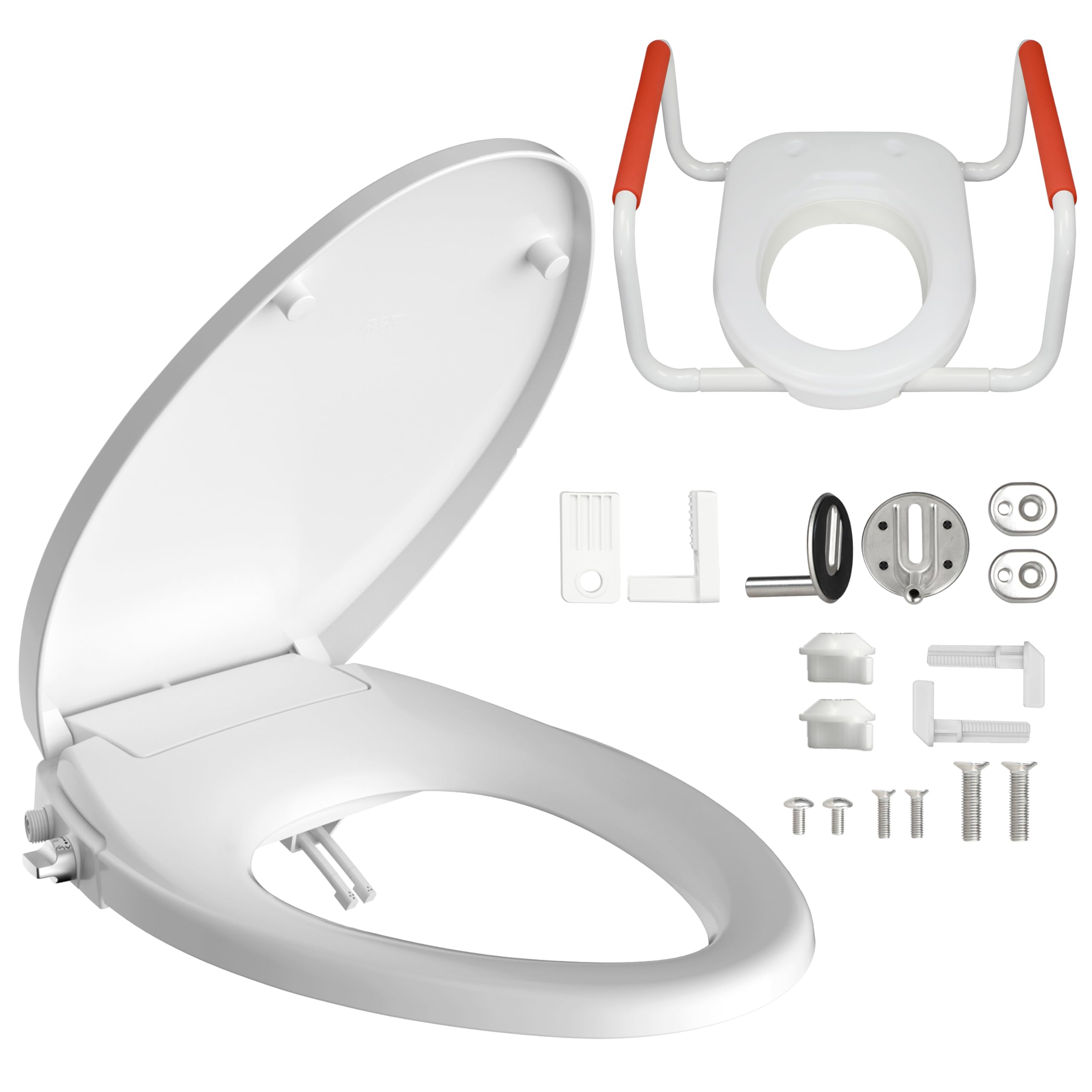 R&T Bidet Seats & Toilet Raised Seat with Handles,1 Elongated Non-Electric Bidet Toilet Seat,1 Toilet Seat Riser Suit For Seniors Elderly Disabled Handicap Kids Pregnancy