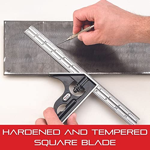 Starrett Student Combination Square - Ideal for Youngsters and Apprentices - 6" Blade Length, Cast Iron Head, Hardened and Tempered Square Blade, 4R Graduation - 10H-6-4R