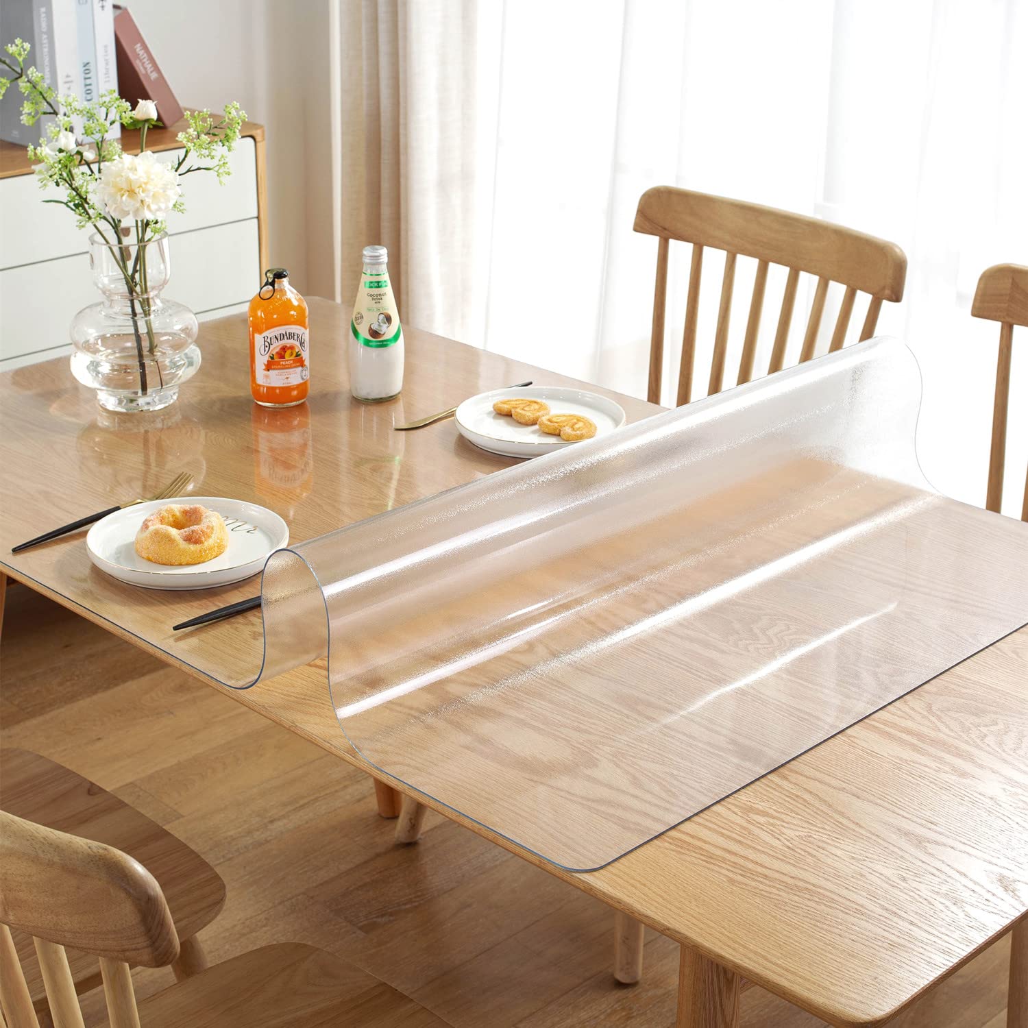 LovePads 1.5mm Thick 54 x 54 Inches Frosted Table Protector, Plastic Table Cover Protector, Clear Table Protector for Dining table Room, Plastic Tablecloth Protector, Vinyl Table Pads for Kitchen Wood