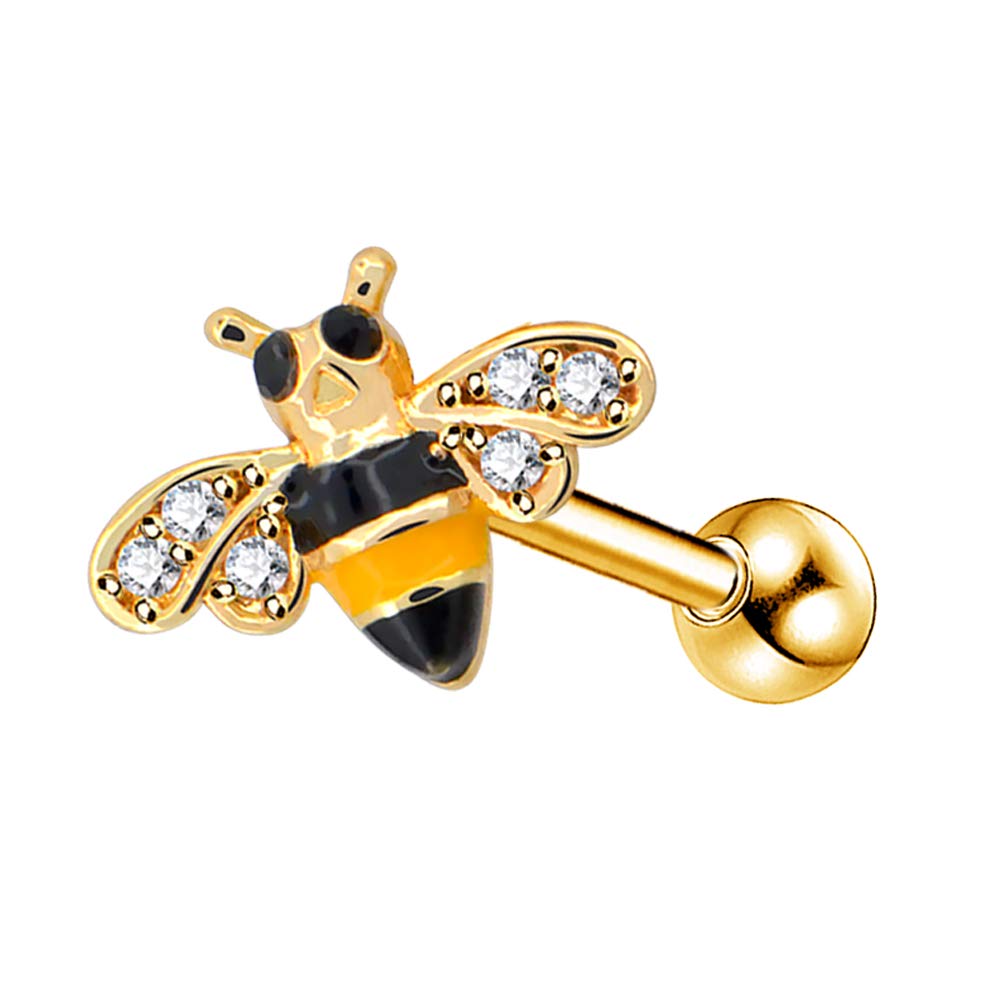 Jewseen Helix Earring 16g Tragus Piercing Sparkling CZ Bee Design Conch Earring Cartilage Earring Body Jewelry