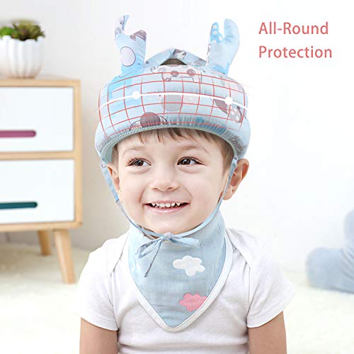 LEYY Baby Toddler Head Protector Upgrade Infant Safety Helmet Soft Head Protection Baby Helmet for Crawling Walking Breathable Headguard Protective Cute Hat (Blue Elephant(Mesh Inside))