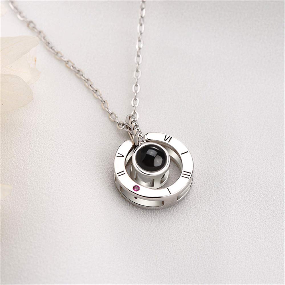 Inf-way I Love You Necklace, 100 Languages Projection on Round Onyx Pendant Loving Memory Collarbone Necklace 1 Pcs (Silver)