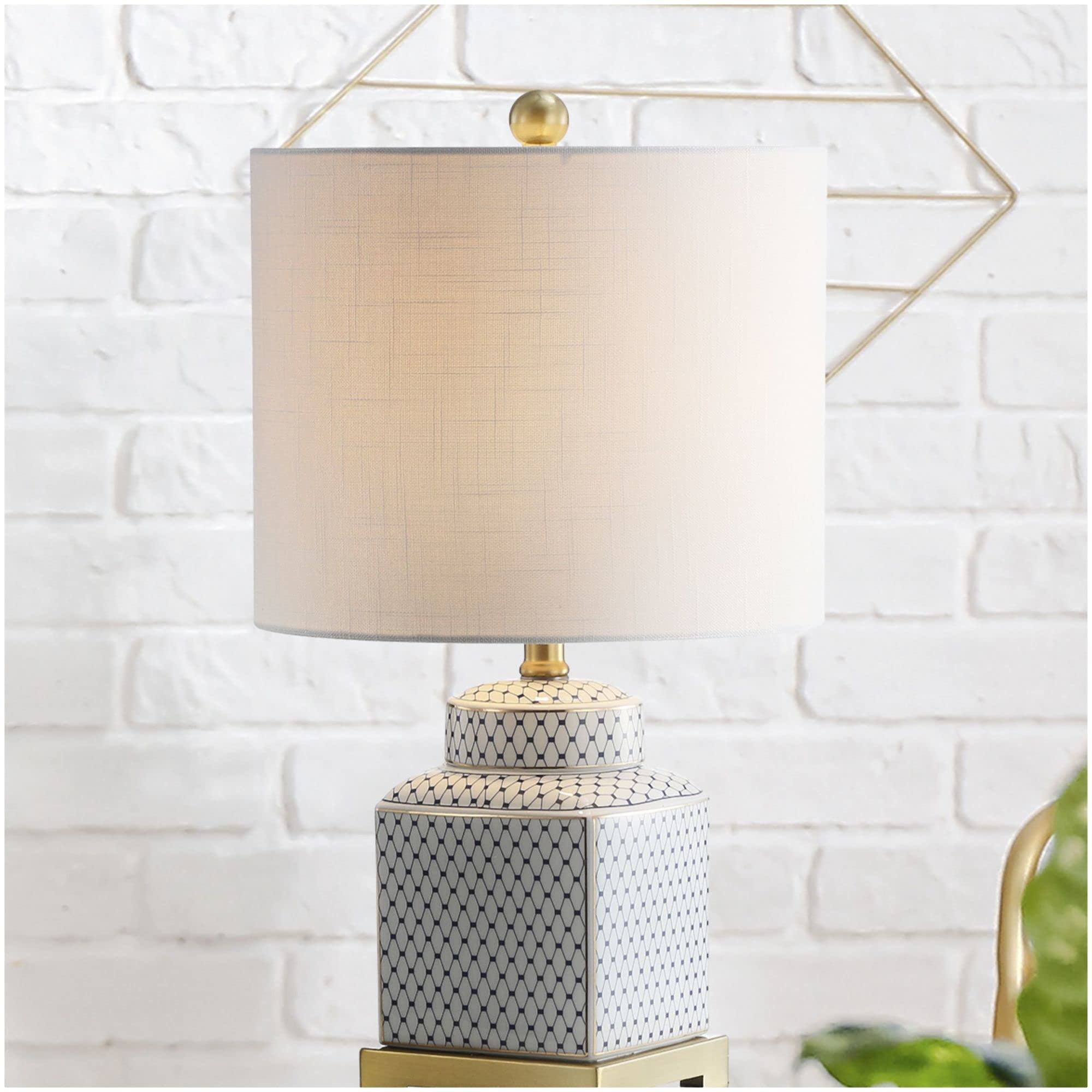 JONATHAN Y JYL3043A Cleo 21.5" Ceramic/Metal Ginger Jar LED Table Lamp Contemporary,Transitional for Bedroom, Living Room, Office, College Dorm, Coffee Table, Bookcase, White/Navy