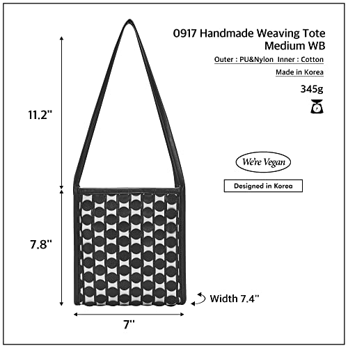 KWANI 0917 Handmade Weaving Tote Bag for Women Work bag Office Shoulder Bag (White Black)