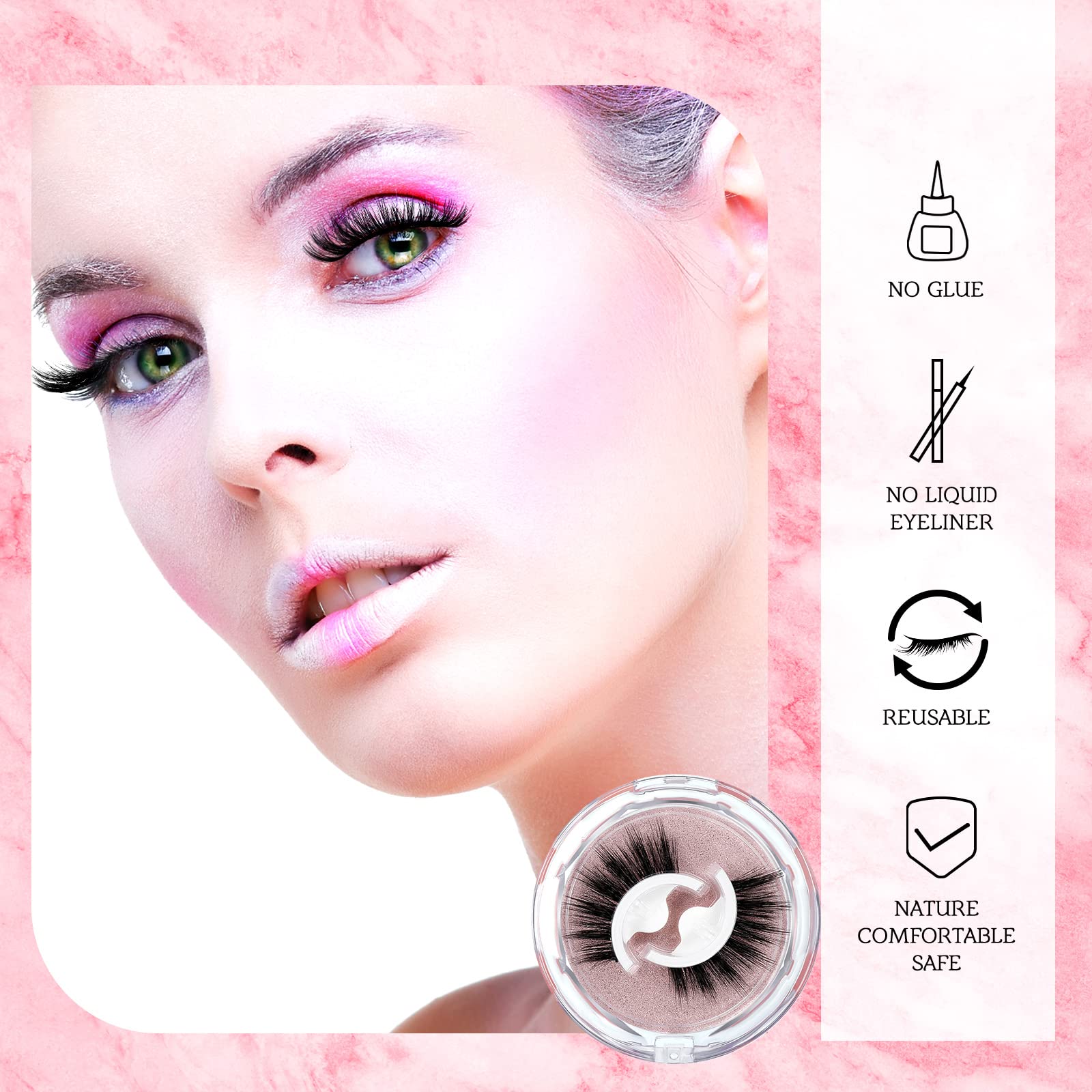 Reusable Self Adhesive Eyelashes No Glue or Eyeliner Needed Easy to Put on, Stable Non Slip Waterproof False Lashes with 2 Eyelash Tweezers Thoughtful Gift for Women Makeup, 6 Pairs (Stylish Style)