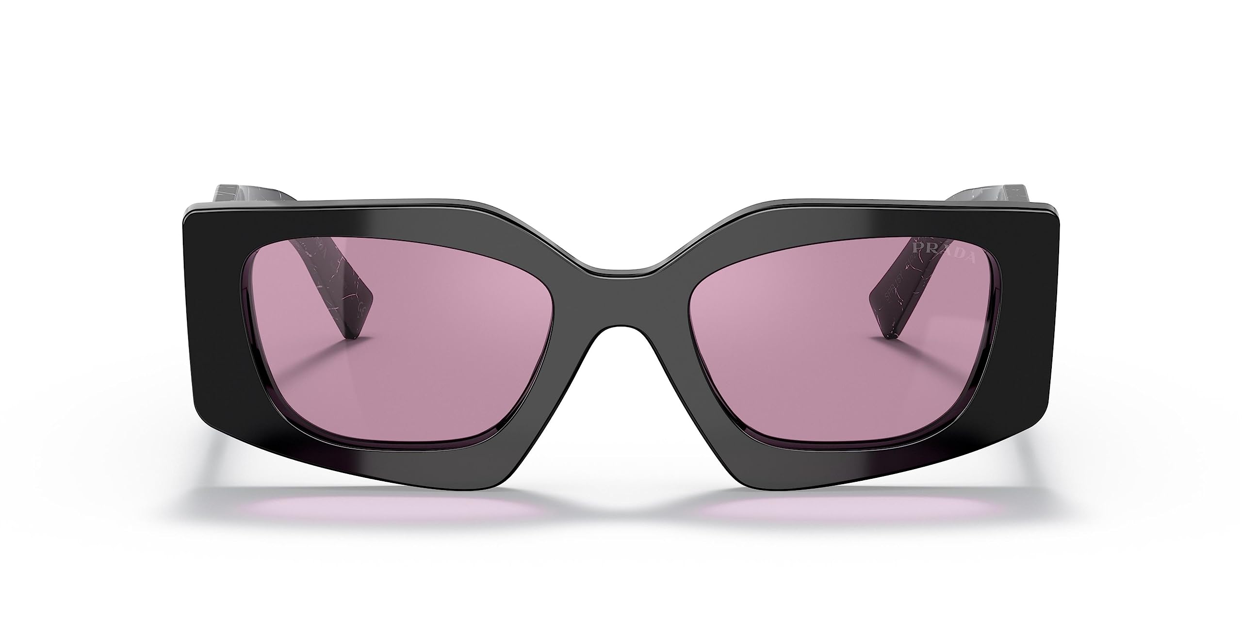 Prada PR 15YS 1AB07Q Black Plastic Irregular Sunglasses Purple Mirror Lens
