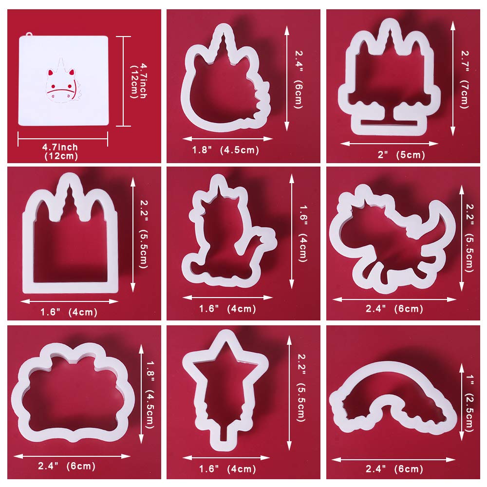 Mini Fantasy Horse Cookie Biscuit Fondant Cake Mold - Set of 16 - 8Pcs Cookie Cutter and 8Pcs Cookie Stencils, Include Horse Head, Horse, Plaque Frame, Magic Wand and Rainbow