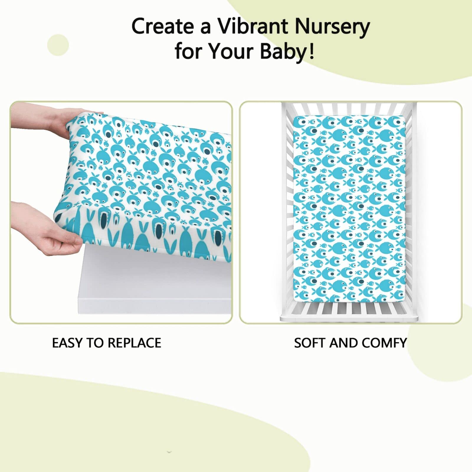 Shark Party Themed Fitted Crib Sheet,Standard Crib Mattress Fitted Sheet Soft and Breathable Bed Sheets-Baby Crib Sheets for Girl or Boy,28β x52β,Sky Blue Dark Teal