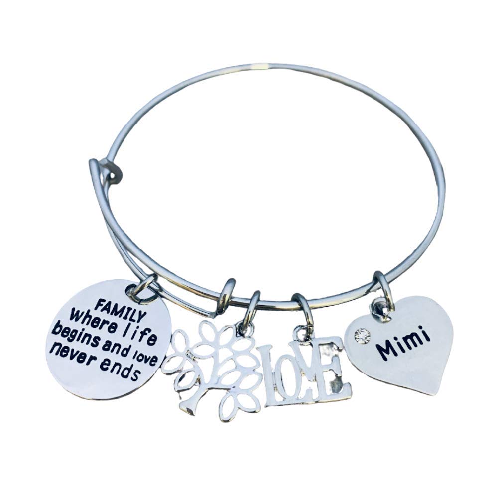 Infinity Collection Mom Family Tree Bracelet, Family Where Life Begins And Love Never Ends Bangle for Women (Mimi)