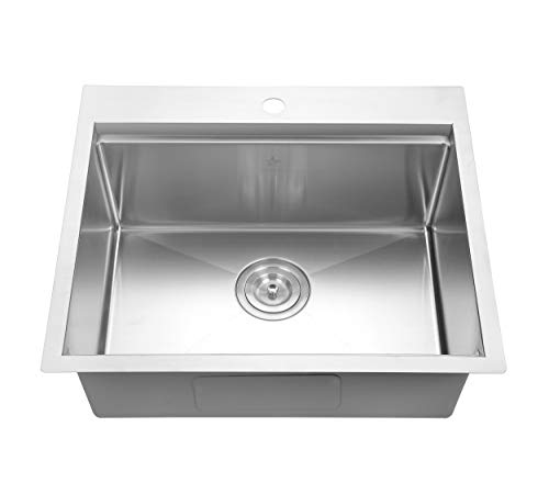 STARSTAR Workstation Ledge Topmount/Drop-in Single Bowl 304 Stainless Steel Kitchen/Yard/Bar/Laundry/Office Sink, With Grid, Colander, Cutting Board, Strainer (23 x 20 x 9-Black Colander)