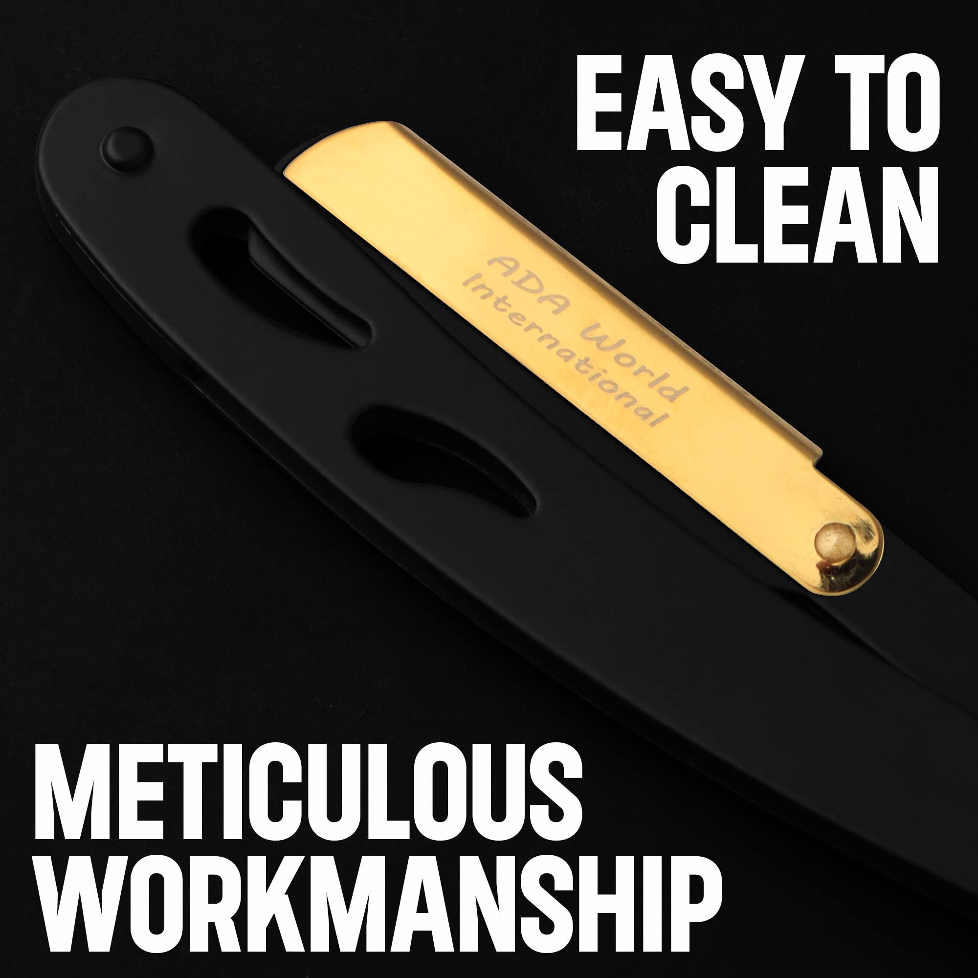 Professional Straight Edge Shaving Razor Barber Razors For Men + Single Blades 10 Pcs, Men's Manual Shaver Salon Quality Matte Black (Mat-Gold)
