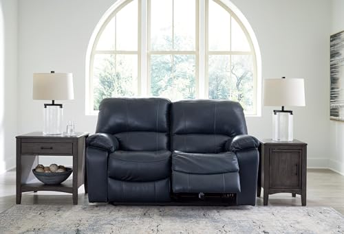 Signature Design by Ashley Leesworth Modern Leather Match Power Reclining Loveseat with USB Charging Ports, Blue
