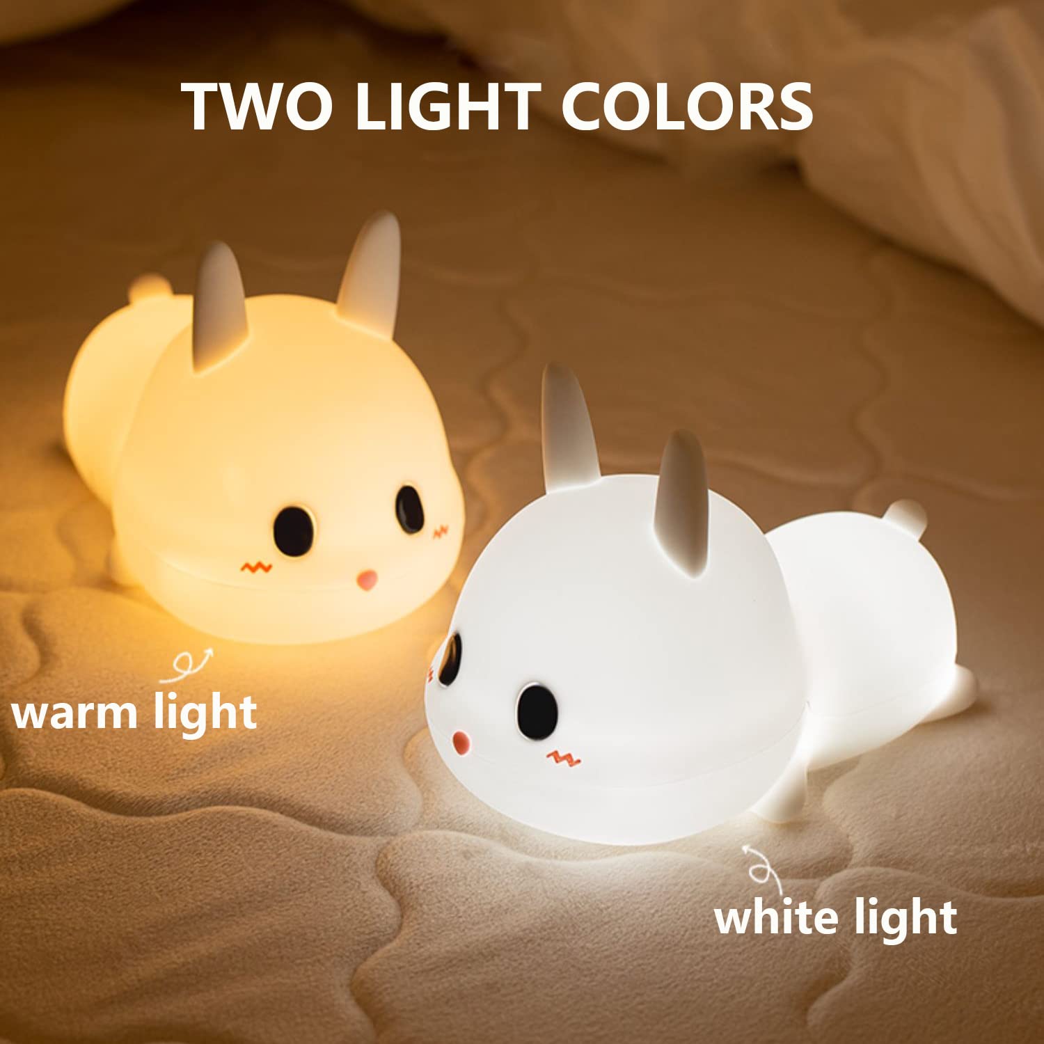 Qrbsi Cute Night Light for Kids, Bunny Night Light with Warm Light & Dimmable, Tap Control Kids Night Light with Timer, Rechargeable Toddler Night Lights, Kawaii Bunny Lamp for Room Decor