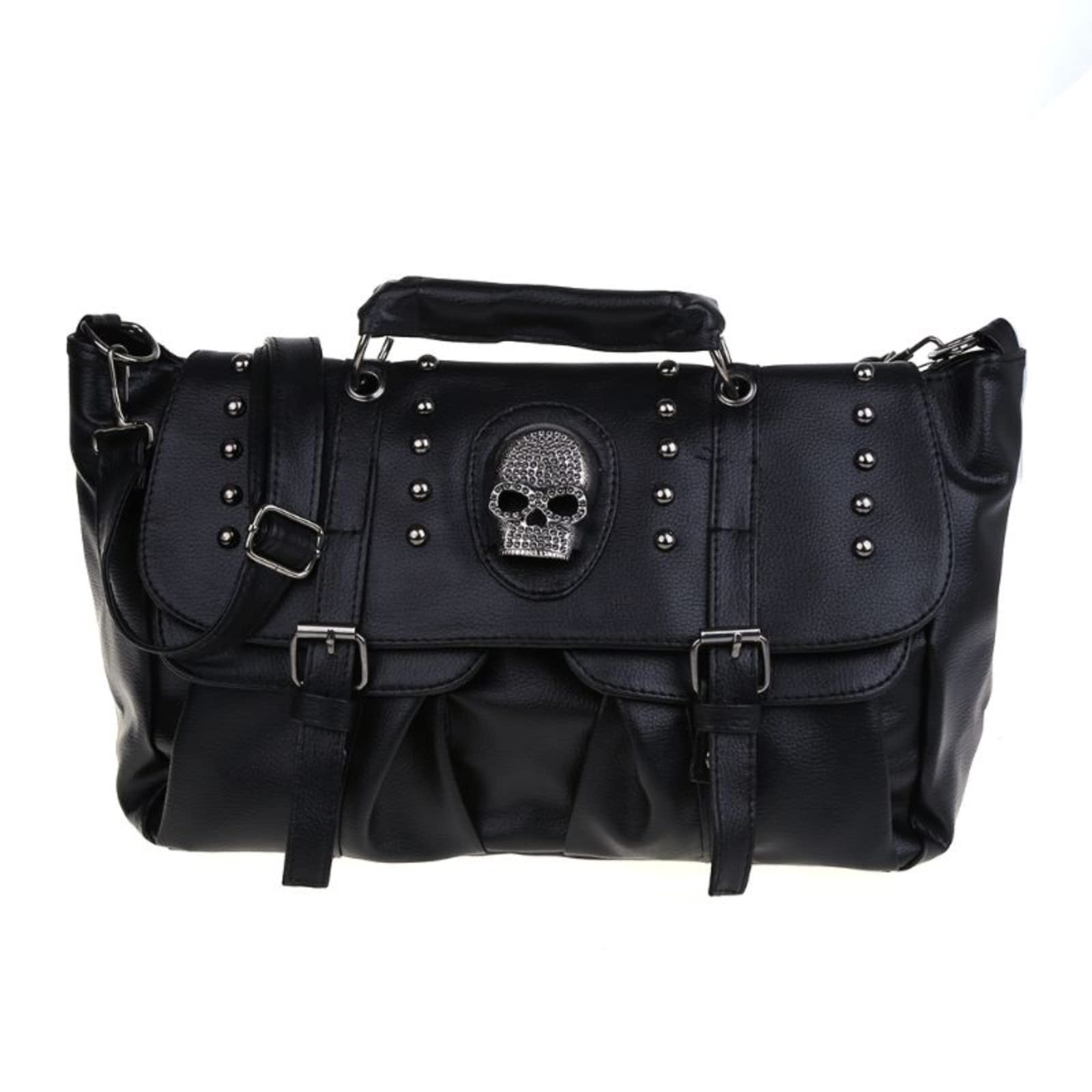 Popular Fashion Womens Personalise Punk Rivet Skull Shoulder Bag Handbag Black (Black)