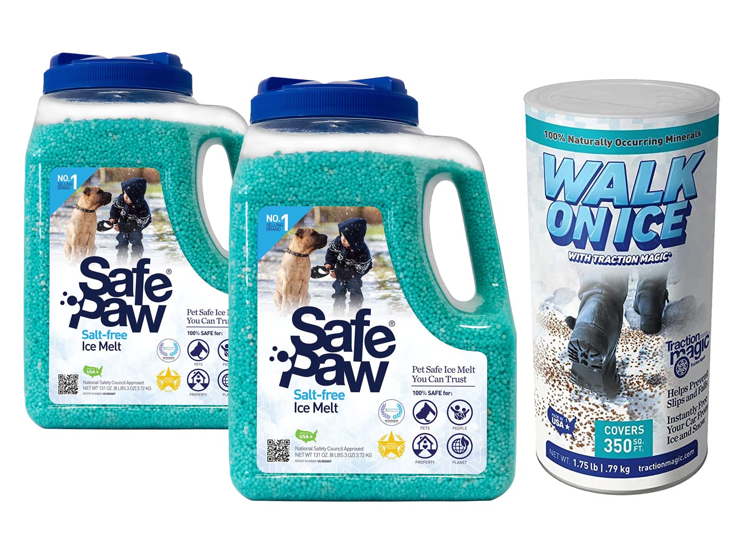 Safe Paw & Traction Magic Walk on Ice Combo for Instant Grip and Ice Melt, Child Plant Dog Paw & Pet Safe, Vet Approved, Non-Toxic, 100% Salt & Chloride Free (2 Jug + 1 Walk on Ice Combo)