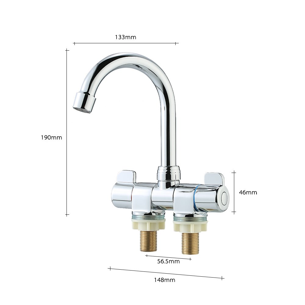 Kitchen Faucet,Wall/Deck Mounted RV Faucet Rotating,Stainless Steel Two Handle Deck/Wall Mounted RV Kitchen Faucet Hot and Cold Water Mixer Tap for Motorhome Travel Trailer