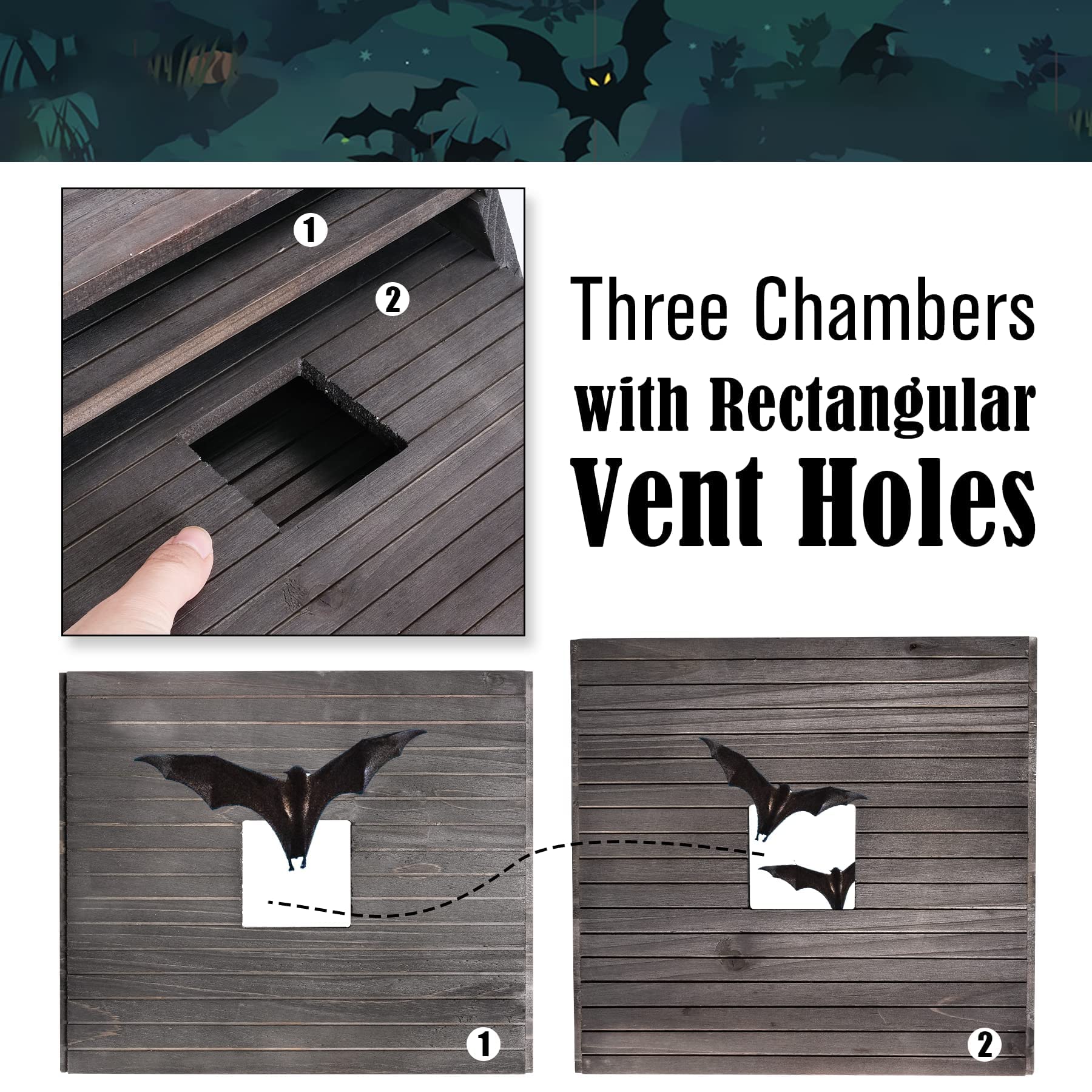 Mustry Large 3 Chamber Wooden Bat House for Outdoors – Handcraft Bat House Kit - Large Landing Pad - Easy for Landing and Roost - Your Final Step to Attract Bats!