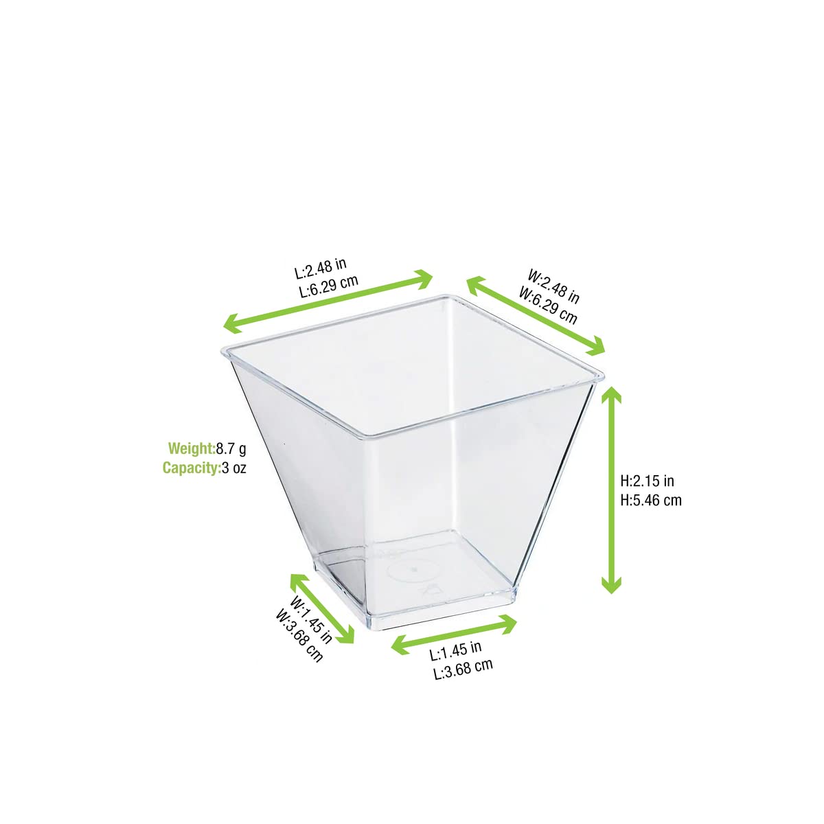 PacknWood 209MBZENO10 small square cups disposable,square clear plastic dessert cups (2.4" x 2.4" Top, 1.5" x 1.5" Base, 2.24" Height) - Case of 600
