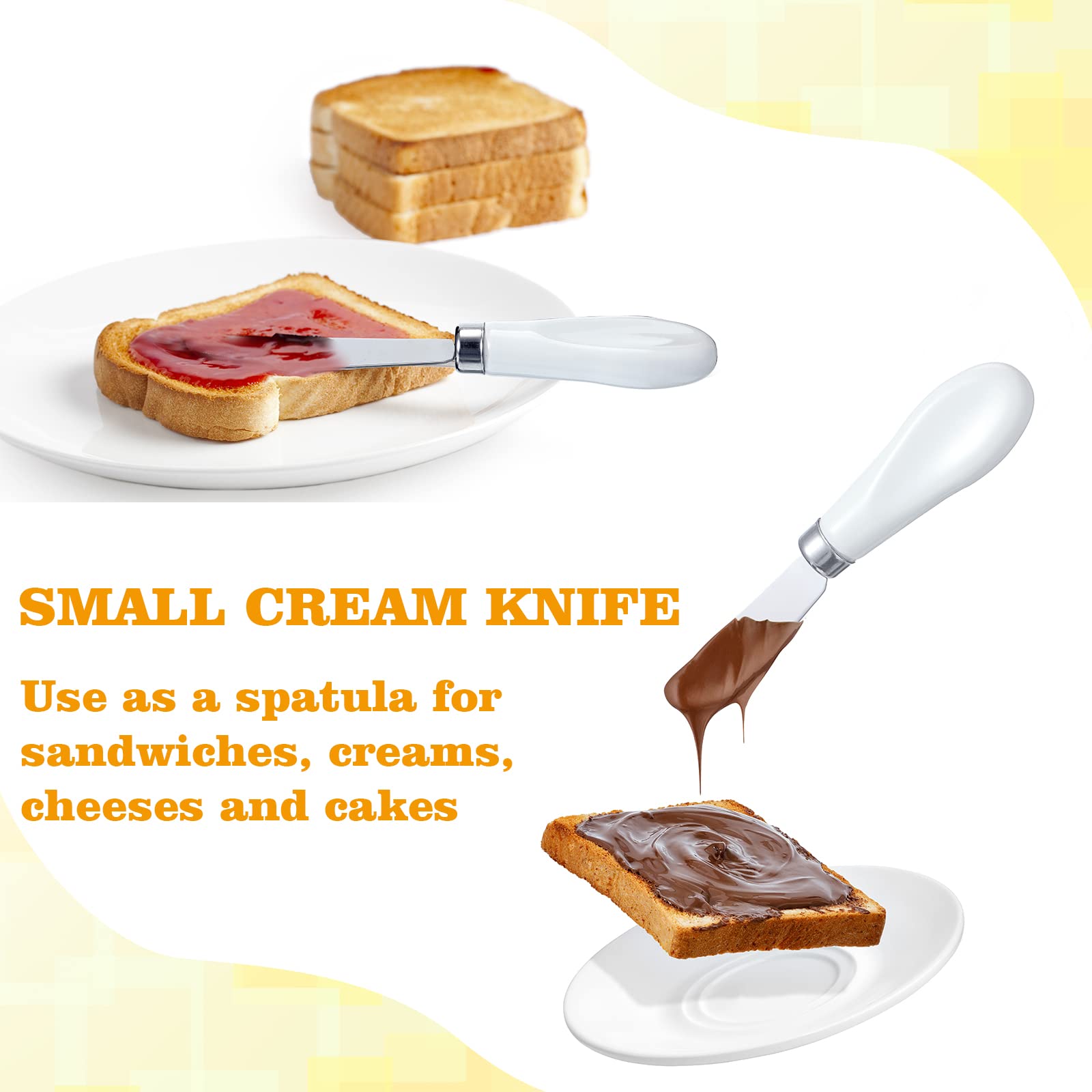 Mixweer 4 Pcs Butter Knife Stainless Steel Butter Spreader Knife with White Porcelain Handle Wide Blade Cheese Knife Spreader for Kitchen Use, 5.1 Inch