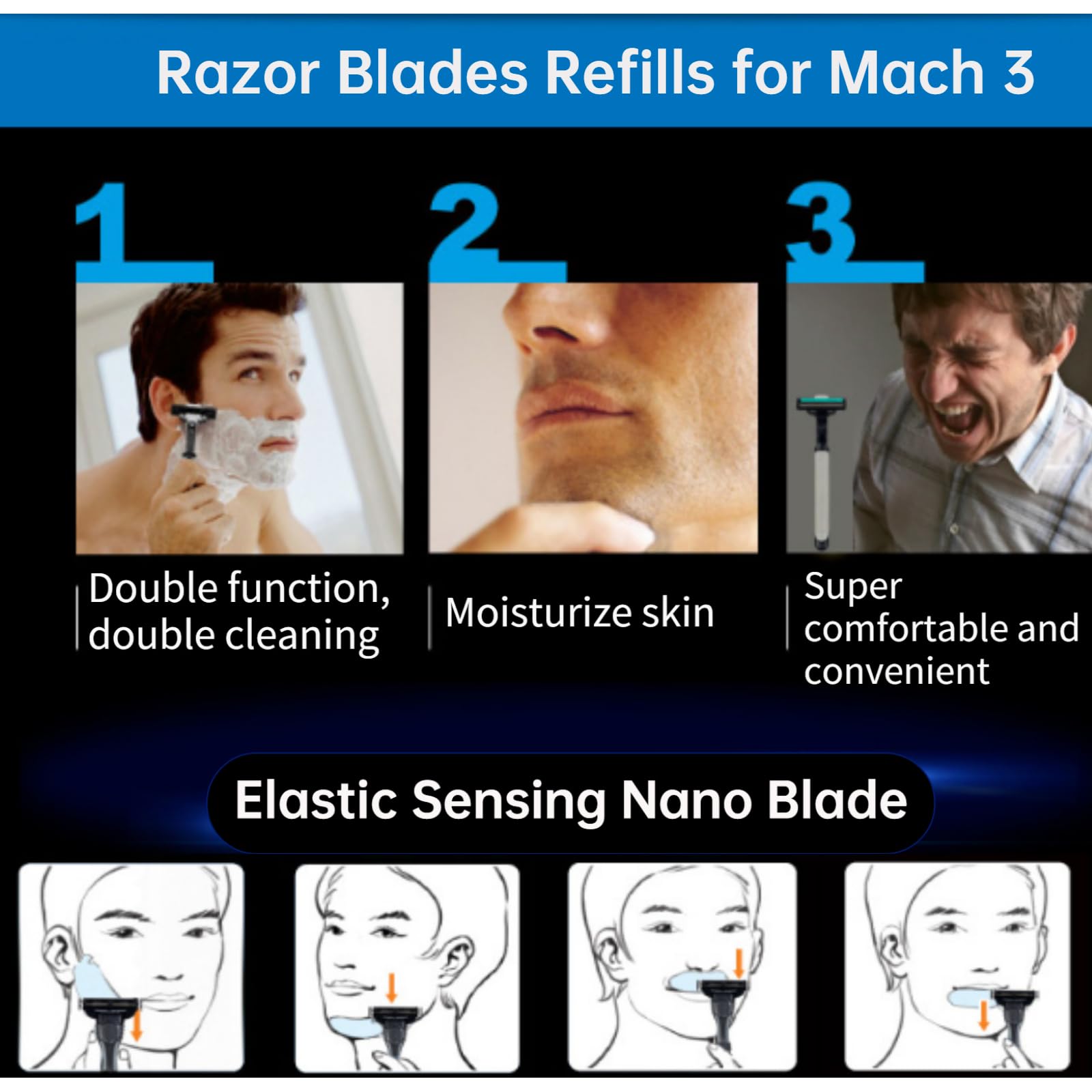 Razor Blades, 16pcs Blades Men, Mens Razor Blade Refills for Men with Dual Lubrication, Manual Men Shaver Blade Professional Barber Beard Blades, Lubrastrip for a More Comfortable Shave