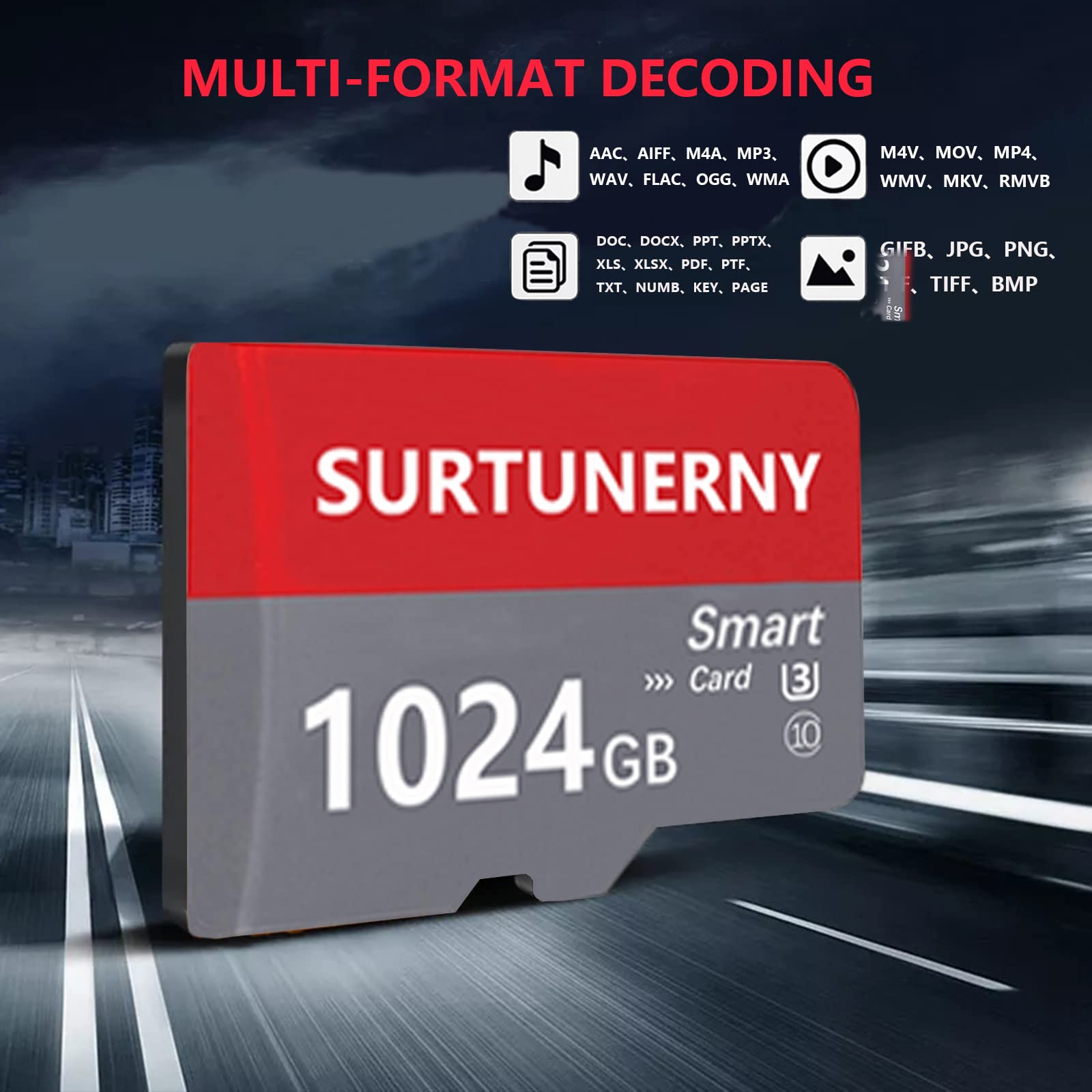 SURTUNERNY TF Card 1024GB Memory Card with TF Memory Card Adapter Hight Speed Class 10 Memory Card for Tablet,Dash Came,Surveillance,Computer,Dash Came (Gray)