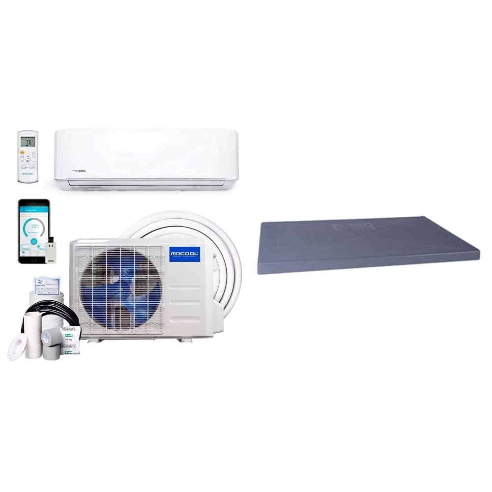 MRCOOL DIY 18k BTU 20 SEER Ductless Heat Pump Split System 3rd Generation - Energy Star 230v & Diversitech E Lite Plastic Equipment Pad for HVAC Systems, 18" x 38" x 3", Gray