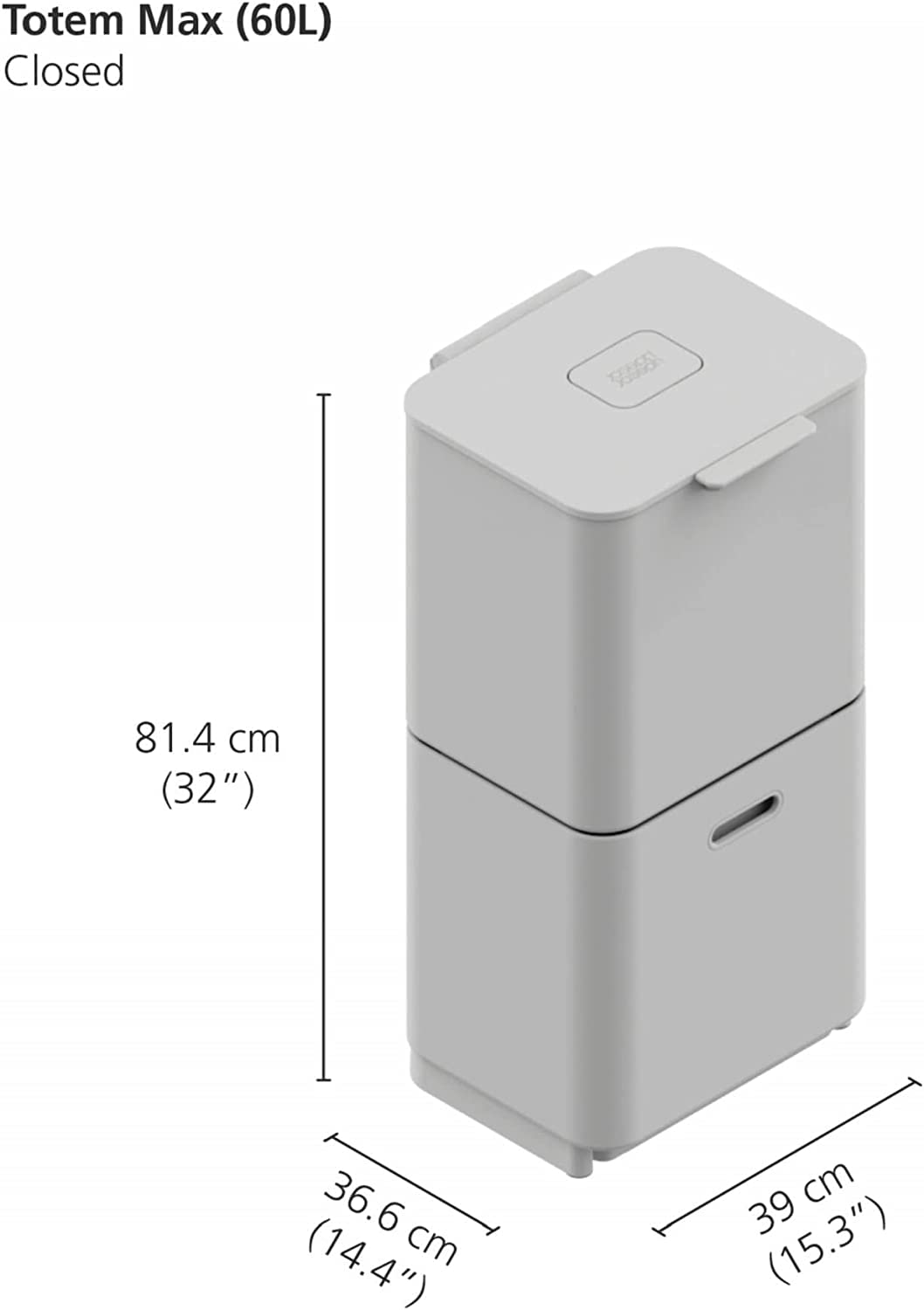 Joseph Joseph Totem Max 60 liter Waste Separation and Recycling Kitchen Trash Can with Odor filter and removable food waste caddy, Stone