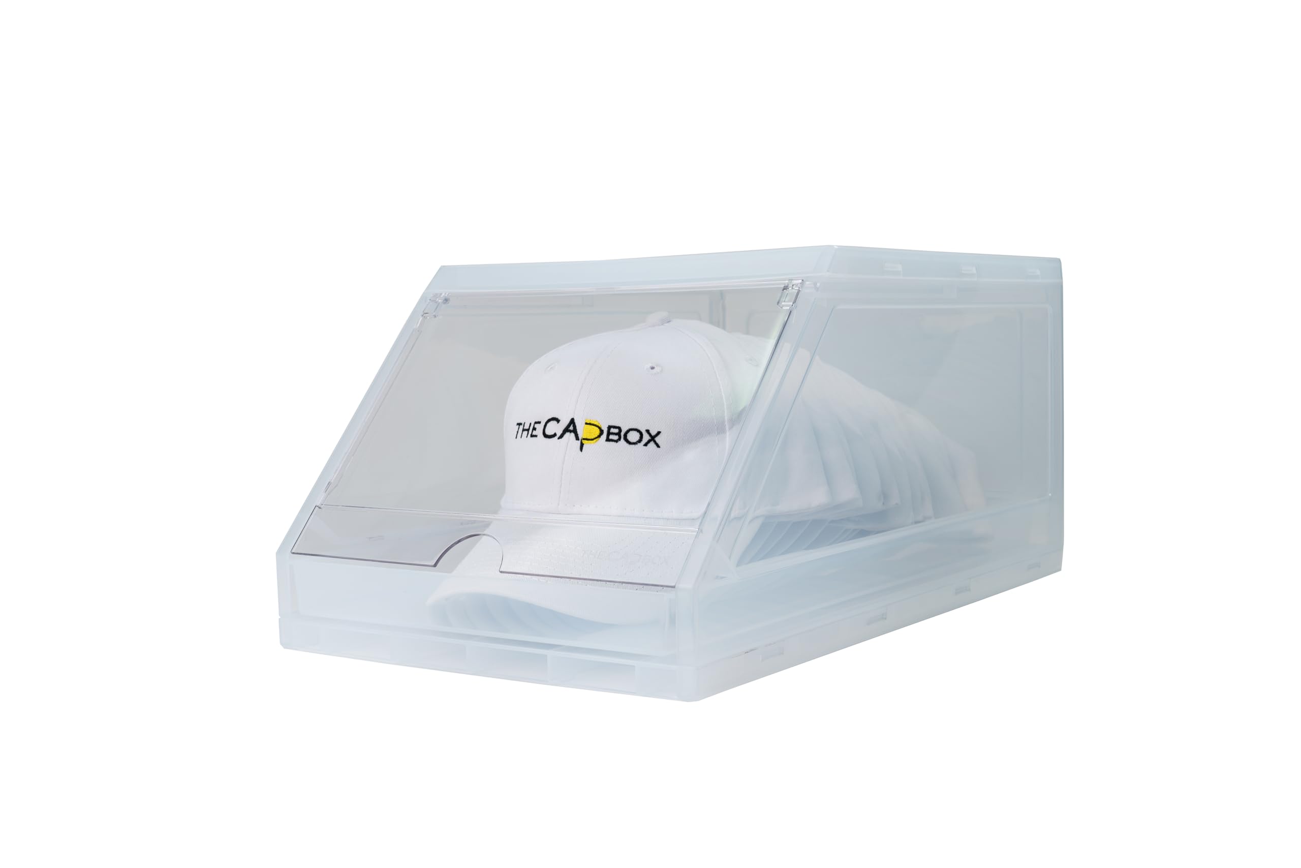 The CapBox 2.0 (2 Pack Clear) Hat Organizer for Baseball Caps, Stackable Sliding Tray Hat Rack & Hat Holder Hat Hanger Cap Storage Container 2 Yr. Warranty Fits 12-17 Caps Sliding Tray & Stopper