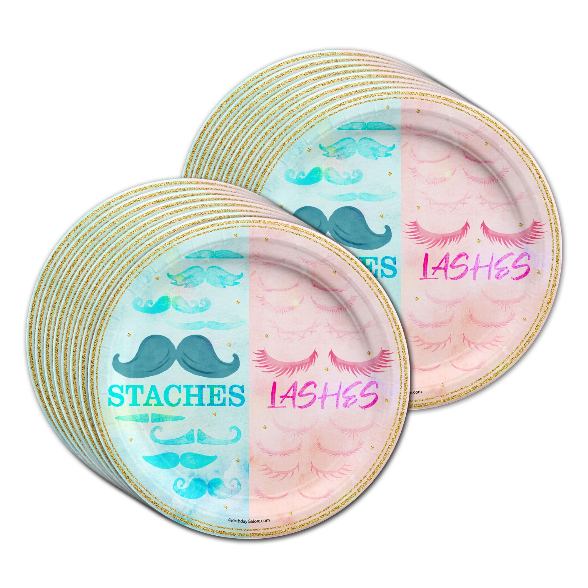 Lashes or Staches? Gender Reveal Party Supplies Set Plates Napkins Cups Tableware Kit for 16