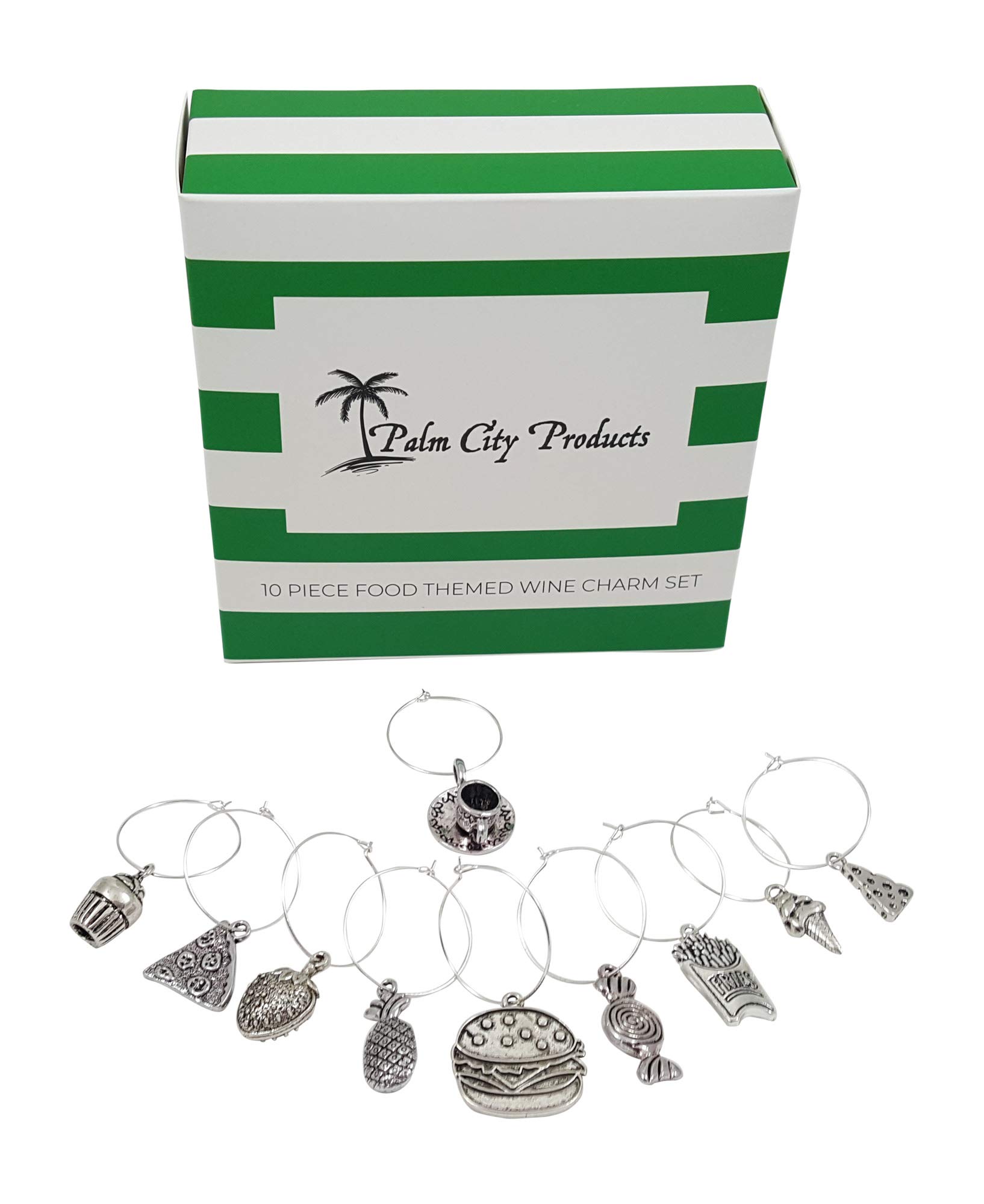 Palm City Products Food Lovers Themed Wine Charms - 10 Piece Wine Charm Set - Great Gift for Foodies