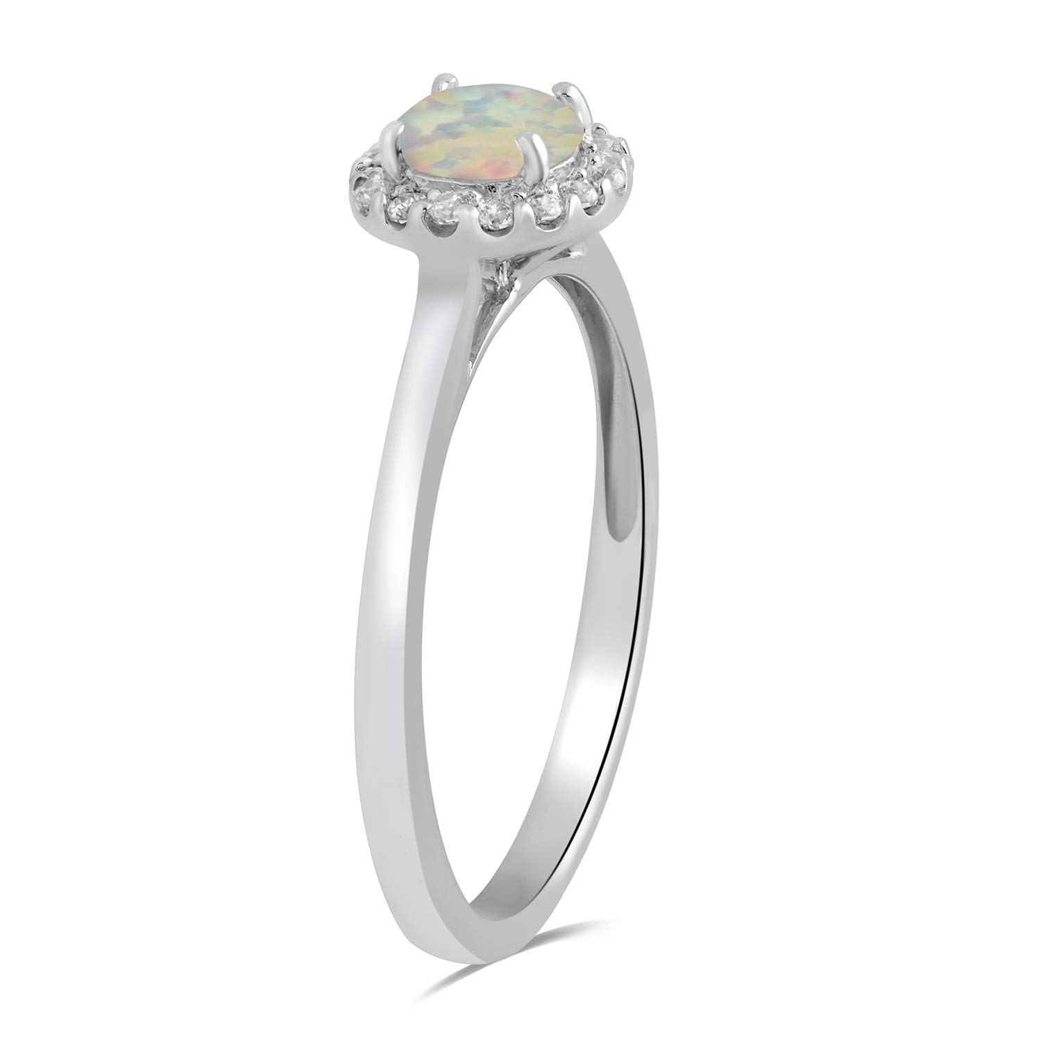Jewelili Sterling Silver 5 MM Round Citrine with Round Cubic Zirconia Ring, Size 7