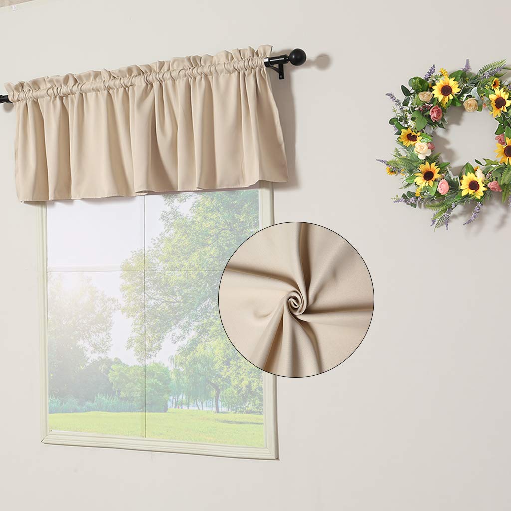 Juya Delight Blackout Valance Window Treatment Curtain Rod Pocket Valance for Kitchen, Cafe and Bathroom, W52 x L18 inches, Biscotti Beige
