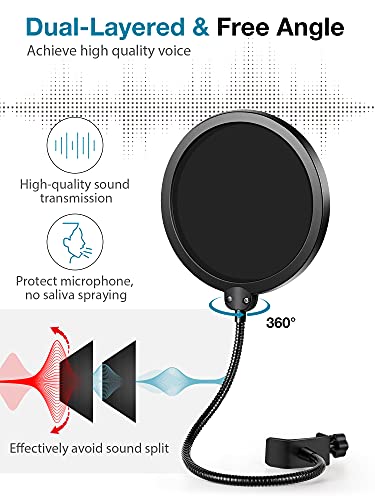 InnoGear Microphone Stand, Upgraded Mic Stand Max Load 4.0 lb Boom Scissor Arm Stand with Windscreen, Pop Filter, 3/8" to 5/8" Screw Adapter, Mic Clip and Cable Ties for Blue Yeti and Other Mic