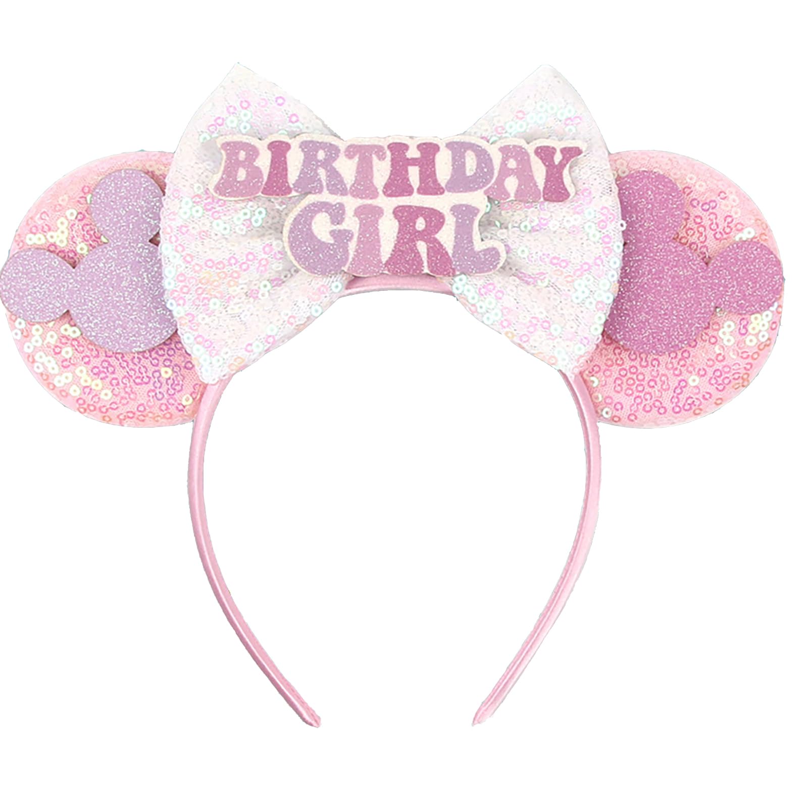 RAZKO Pink Minnie Ears Hair Accessory, Mouse Headband for Women Girls (Birthday Girl-Pink M)